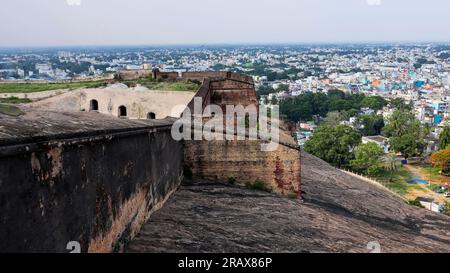 View of fortress walls and town view of Dindigul, Tamilnadu, India ...