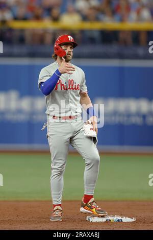 Philadelphia Phillies' Bryce Harper hits a triple for the cycle during ...