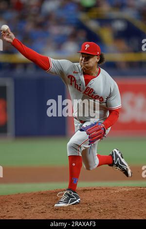 Philadelphia Phillies starting pitcher Taijuan Walker (99) warms up before a baseball game ...