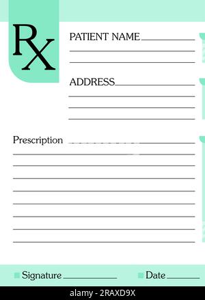 Medical prescription form with empty fields (Patient Name, Address ...