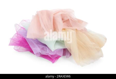 Beautiful colorful tulle fabrics on white background Stock Photo - Alamy