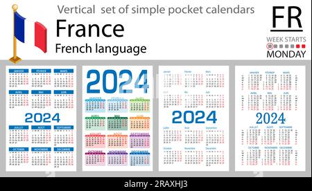 French vertical set of pocket calendar for 2025 (two thousand twenty ...
