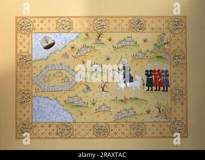 An example of traditional Turkish miniature art. The medieval city of ...