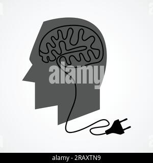 Graphic illustration of a human head with unplug power cable that ...