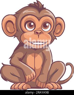 Cute monkey mascot sitting in tropical rainforest isolated Stock Vector ...