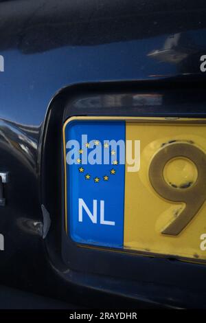 EU license plate, detail, blue stripe, stars, letter D for Germany, on ...