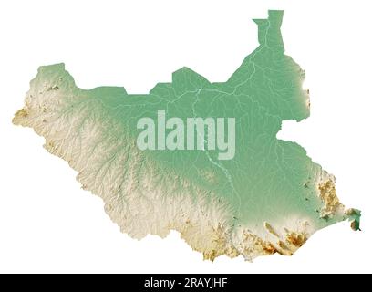 Sudan. Detailed 3D rendering of a shaded relief map with rivers and ...