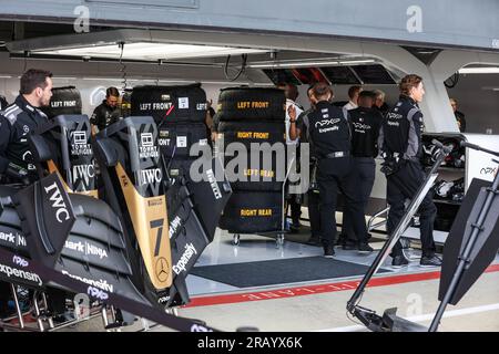 APEX APXGP Team crew in the garage for the F1 movie by Apple Studios/Bruckheimer Films during ...
