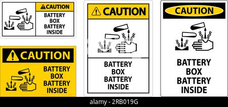 Caution Battery Box Battery Inside Sign With Symbol Stock Vector Image ...