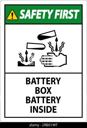 Safety First Battery Box Battery Inside Sign With Symbol Stock Vector ...