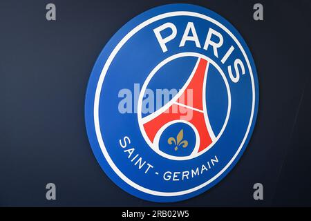 Illustration of the official PSG logo at Campus PSG, the new training ...