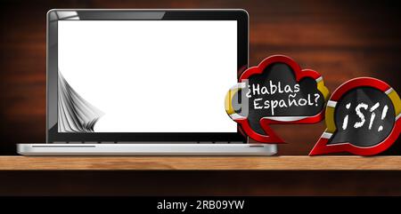 Speech bubble with Spanish flag, learning concept. 3D rendering Stock ...