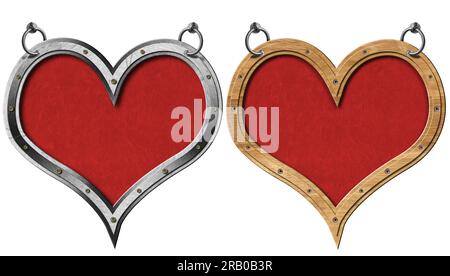 Hearts with metal and wooden frame with a red velvet inside with copy ...