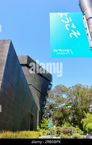 Sign for the De Young museum, San Francisco, California, April 24, 2026 ...
