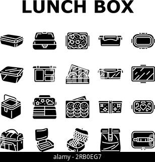 Kids lunch box icons set simple vector. Snack kid. Pack box Stock ...