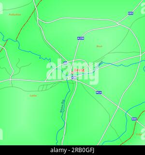 Road map of the city of Brest in France on a white background Stock ...
