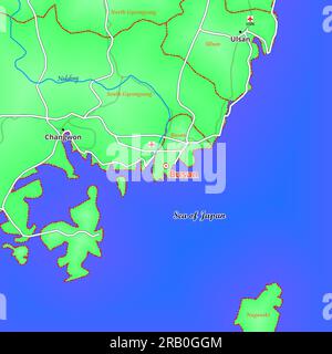 Busan, metropolitan city of South Korea. Grayscale elevation map with ...
