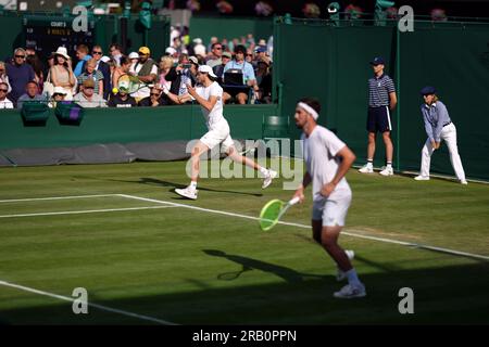 Connor Thomson and Toby Samuel during their Gentlemen’s Doubles match ...