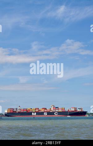 Container ship MSC Venice leaving the Port of Felixstowe, Suffolk, UK ...