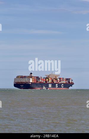 Container ship MSC Venice leaving the Port of Felixstowe, Suffolk, UK ...