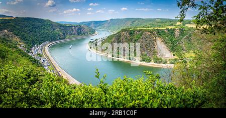 View of River Rhine near Kestert, Rhineland-Palatinate, Germany, Europe ...