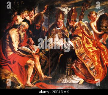 The painting 'Four Latin Fathers of the Church and Saints' by Leonaert ...