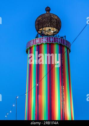 Ribbon Tower Glastonbury Festival at Night Pilton UK Stock Photo - Alamy
