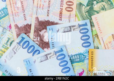 Various denominations Hungarian forints currency / holiday money on the ...