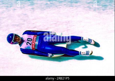 Iluta Gaile (LAT) during Women's singles luge competition at the 1992 ...