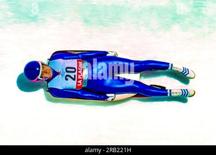 Iluta Gaile (LAT) during Women's singles luge competition at the 1992 ...