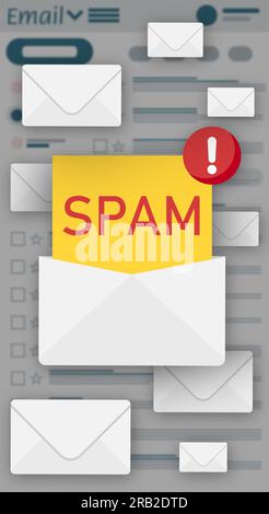 Illustration of email app interface with spam warning message Stock ...