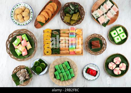 Top View Jajan Pasar, Various Kue Basah Indonesian Traditional Cake on ...