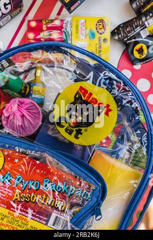 Black Cat Junior Pyro Backpack full of fireworks for kids Stock Photo ...