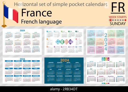 French horizontal pocket calendar for 2024 (two thousand twenty four ...
