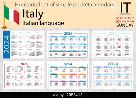 Italian horizontal set of pocket calendar for 2024 (two thousand twenty ...