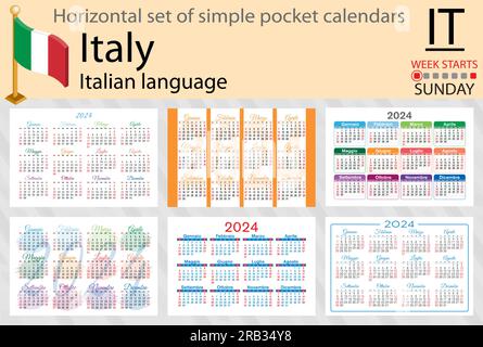 Italian horizontal set of pocket calendar for 2024 (two thousand twenty ...