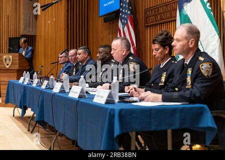 Press briefing announcing citywide crime statistics for June at NYPD Headquarters on July 6 ...