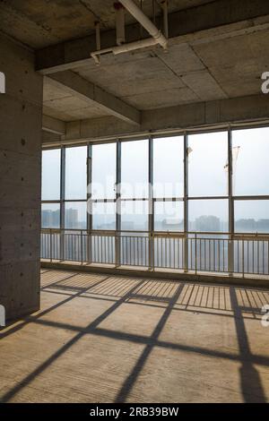 Sunlight shining inside the newly constructed residential building ...