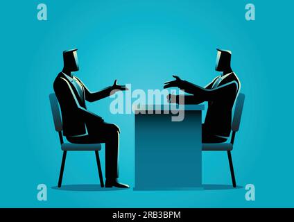 Business illustration of a man being interviewed by recruiter ...