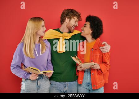 polyamorous family, love triangle, cheerful multicultural women and ...