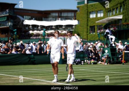 Lloyd Glasspool and Nicolas Mahut in action during their Gentleman’s ...