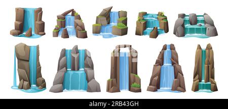River waterfall falls from cliff, picturesque tourist attraction with ...