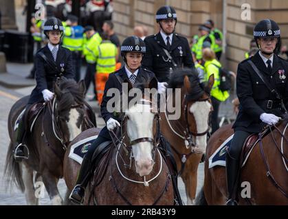 Mounted police officers from Police Scotland during ceremonial duties in Edinburgh for the King ...