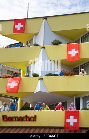 Flags of Interlaken, Switzerland and the Canton of Bern with the ...