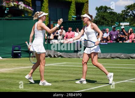 Alicia Barnett (left) and Olivia Nicholls during their Ladies Doubles ...