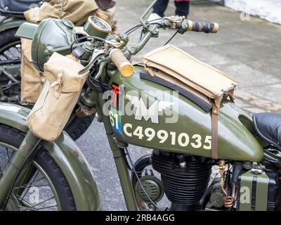 Army motorcycles at the 1940's weekend in Ingleton, Yorkshire Dales, UK ...