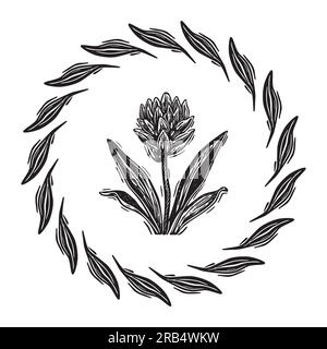 Linotype floral frame whimsical vector illustration. Handmade design of ...