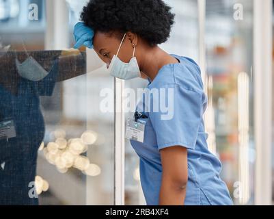 Surgeon mental health, crying and black woman depressed about clinic ...