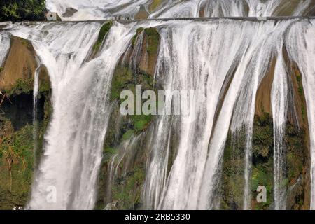 Close up on Huangguoshu Waterfall is a famous tourist attraction in ...