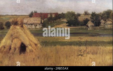 Isaac Levitan - Sheaves Village Beyond River C 1881 Stock Photo - Alamy